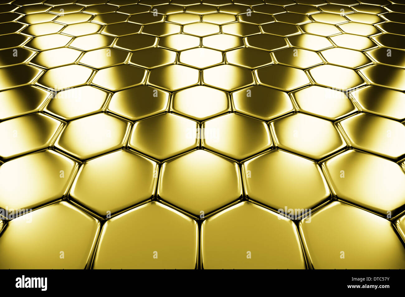 Gold metal surface of golden hexagons perspective view shiny abstract ...