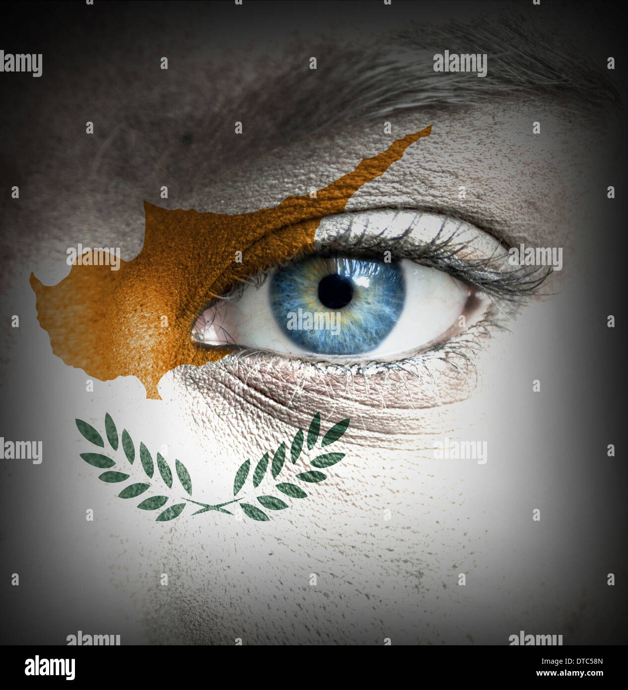 Human face painted with flag of Cyprus Stock Photo - Alamy