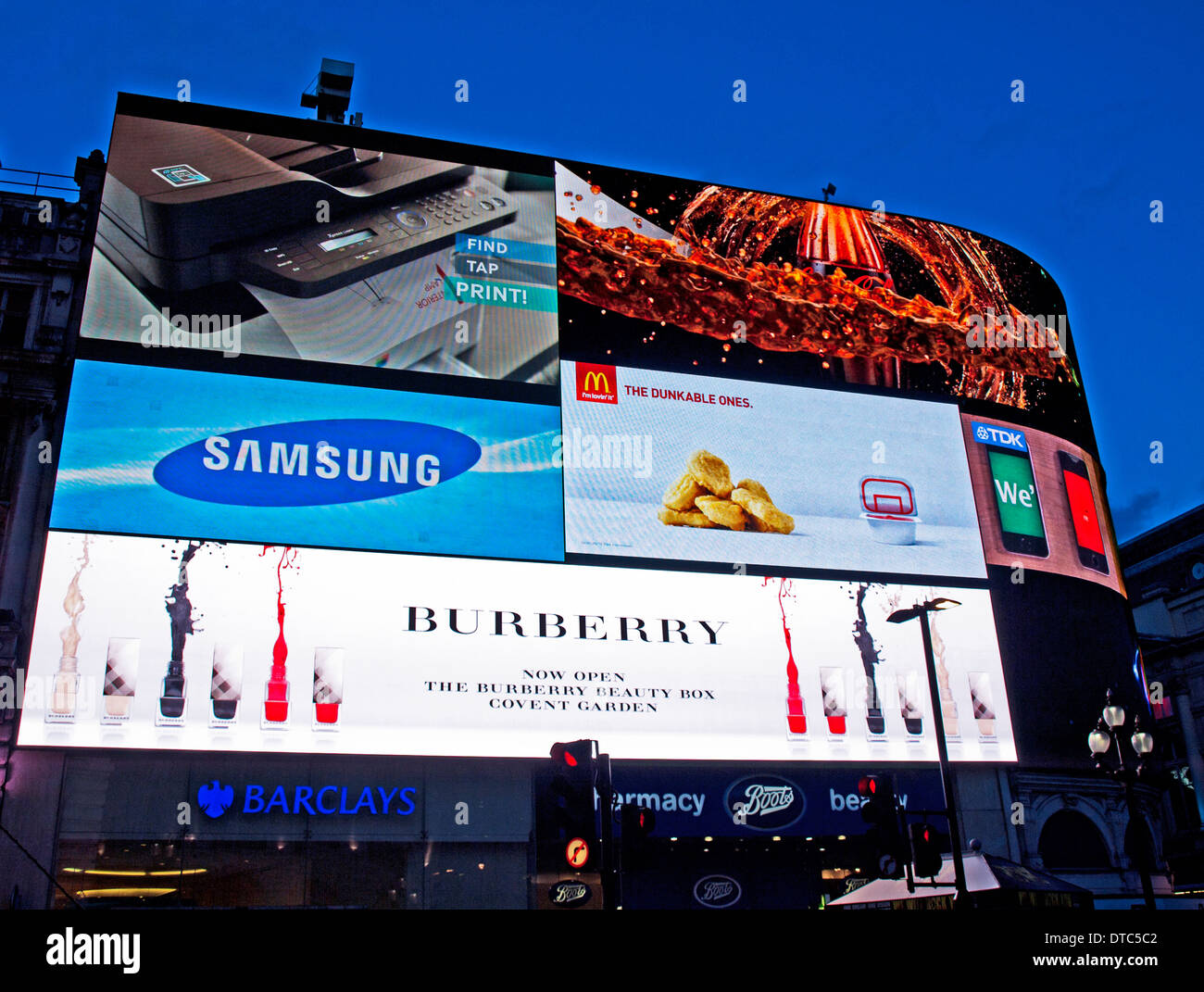 Neon billboards at Piccadilly Circus, West End, London, England, United ...