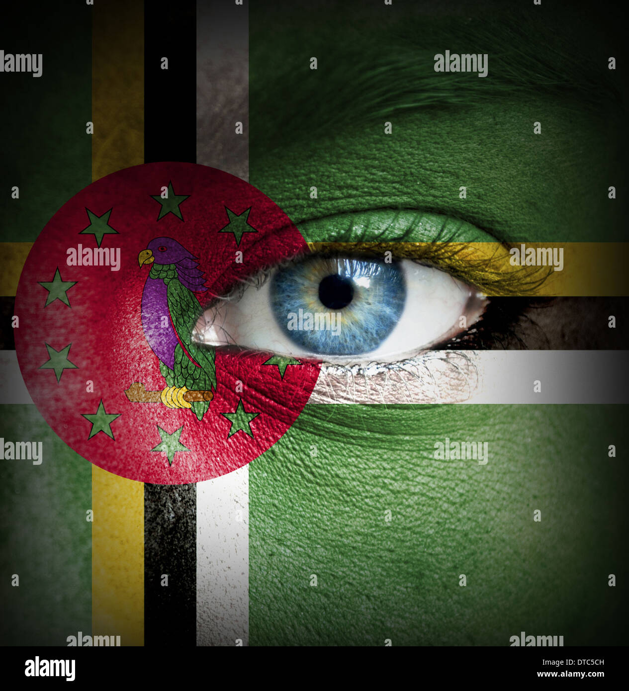 Human face painted with flag of Dominica Stock Photo - Alamy