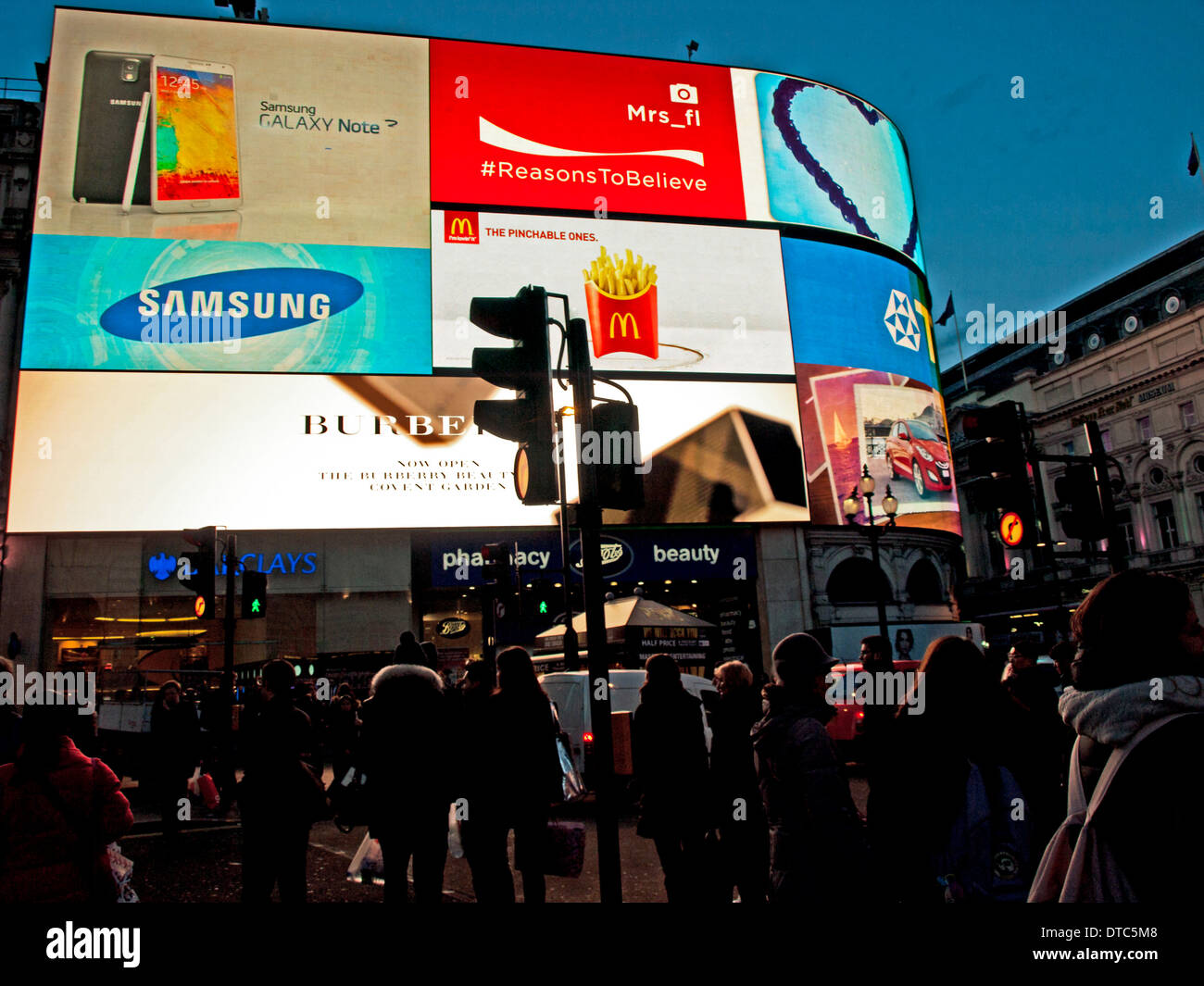 Neon billboards at Piccadilly Circus, West End, London, England, United ...