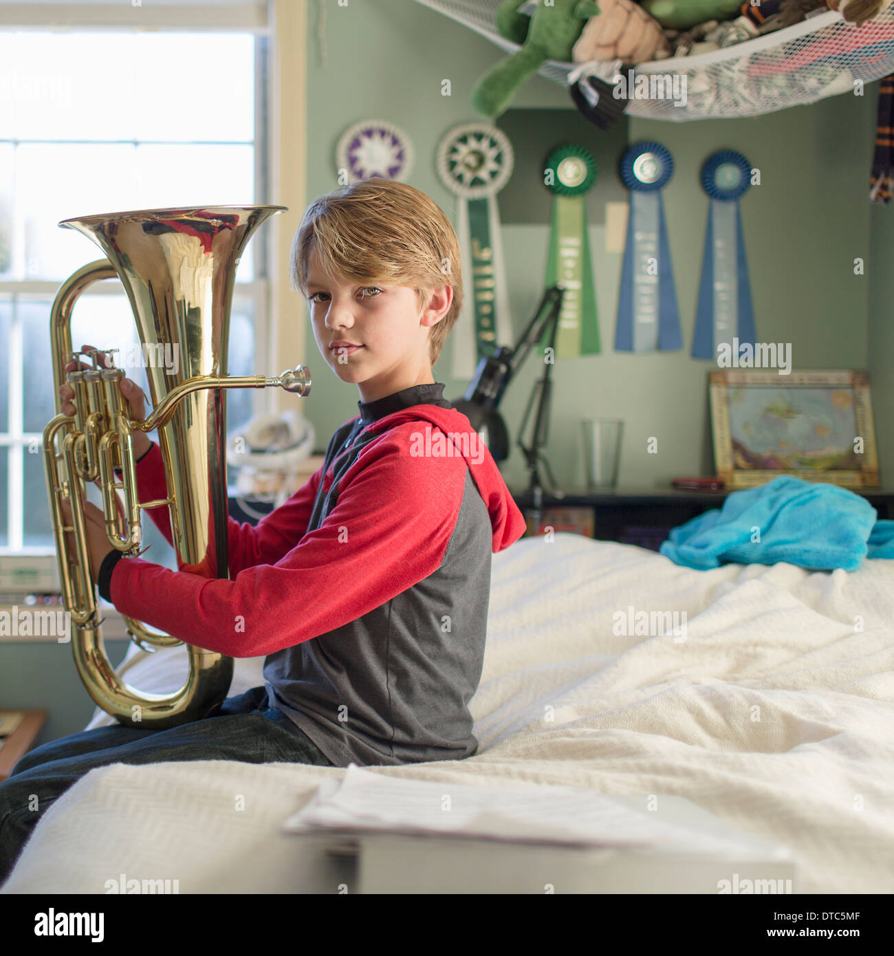 Boy with tuba Stock Photo - Alamy