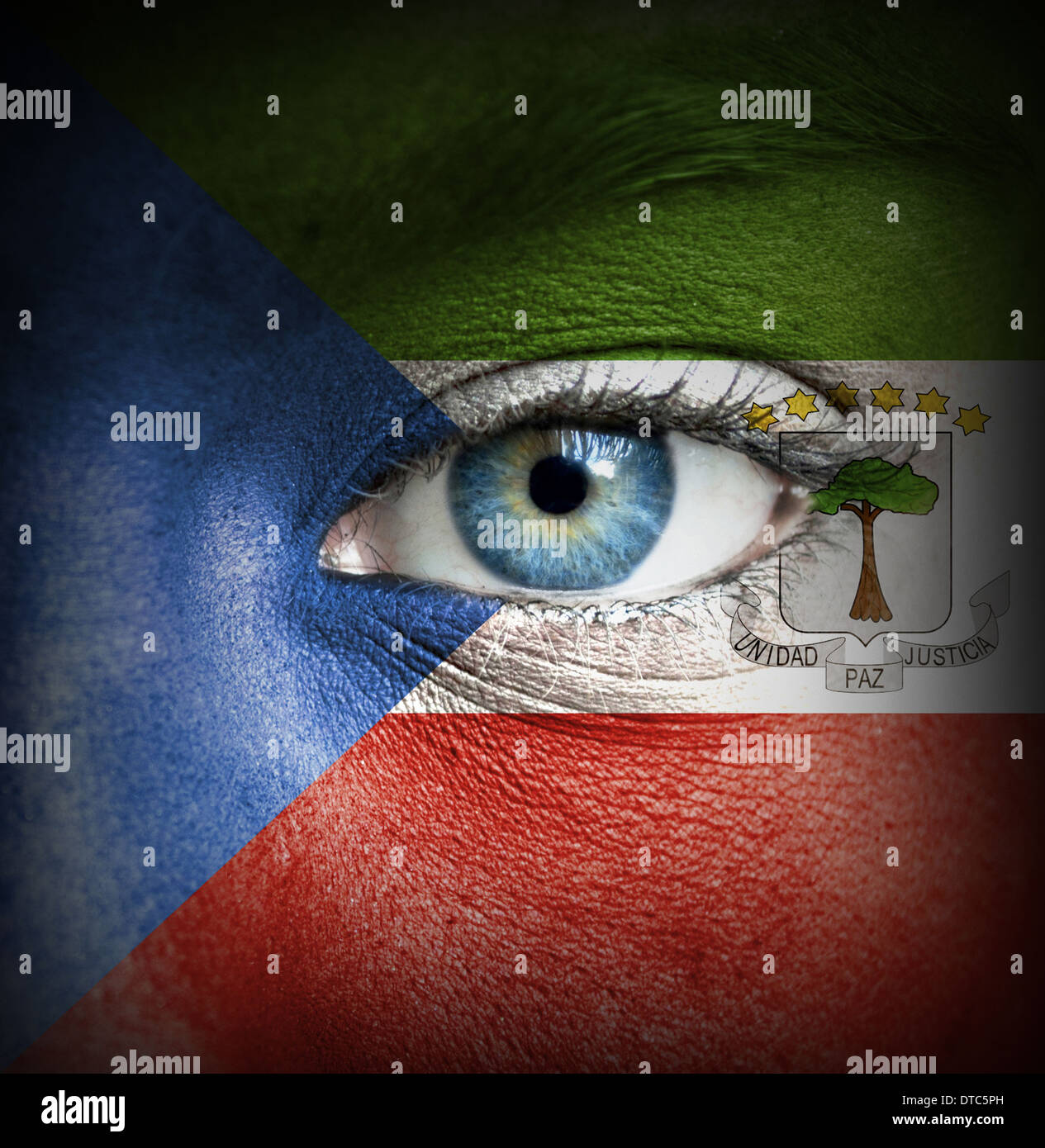 Human face painted with flag of Equatorial Guinea Stock Photo - Alamy
