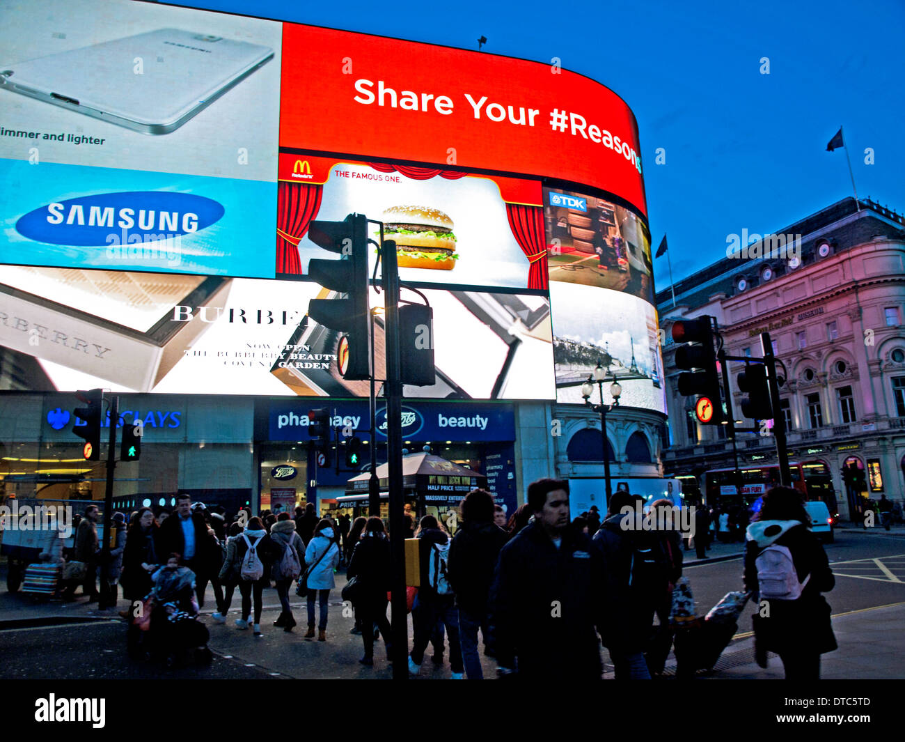 Neon billboards at Piccadilly Circus, West End, London, England, United ...