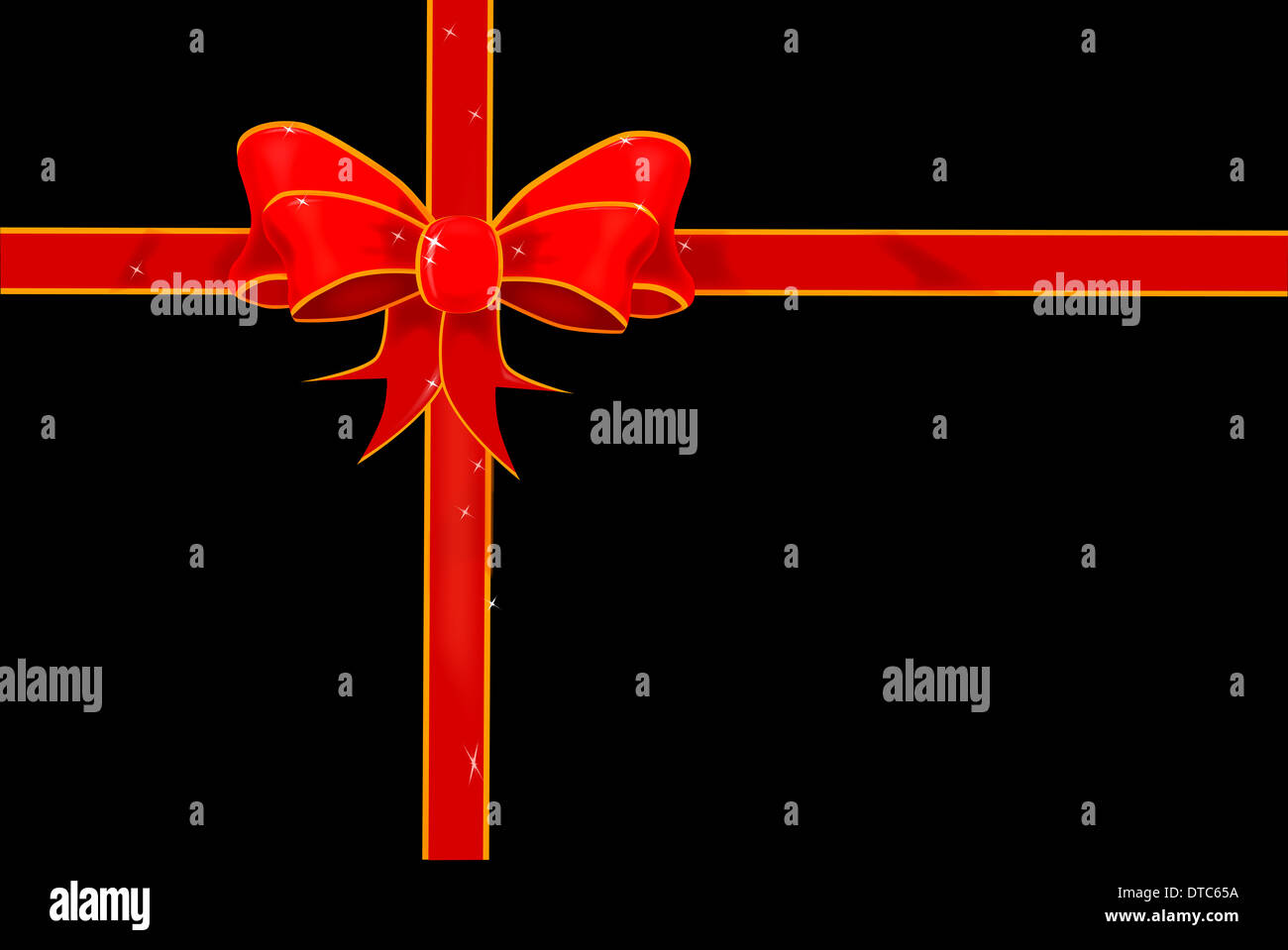 A parcel with red and gold ribbon isolated over a black background ...