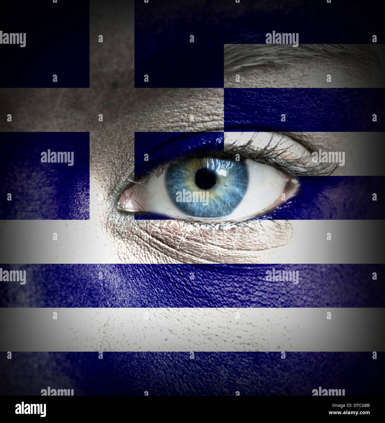 Human face painted with flag of Greece Stock Photo - Alamy