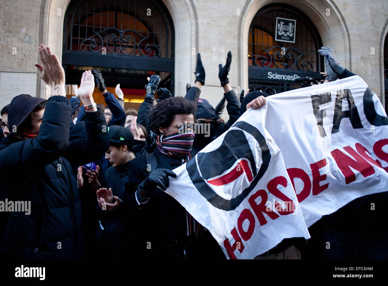 Paris, France. 13th Feb, 2014. Antifa at Science Po during the meeting ...