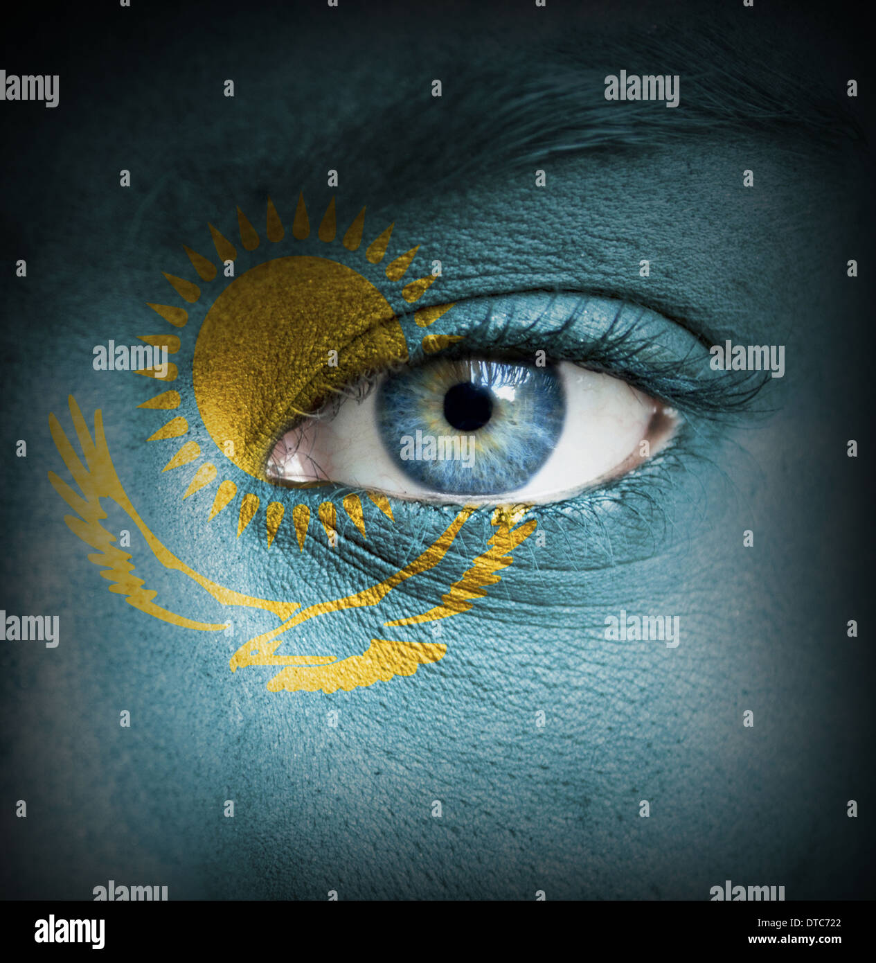 Human face painted with flag of Kazakhstan Stock Photo - Alamy