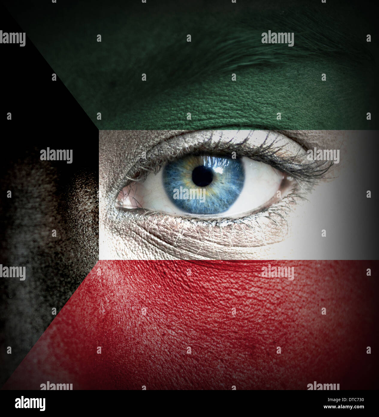 Human face painted with flag of Kuwait Stock Photo - Alamy