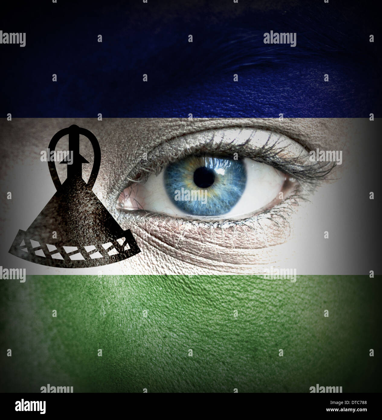 Human face painted with flag of Lesotho Stock Photo - Alamy