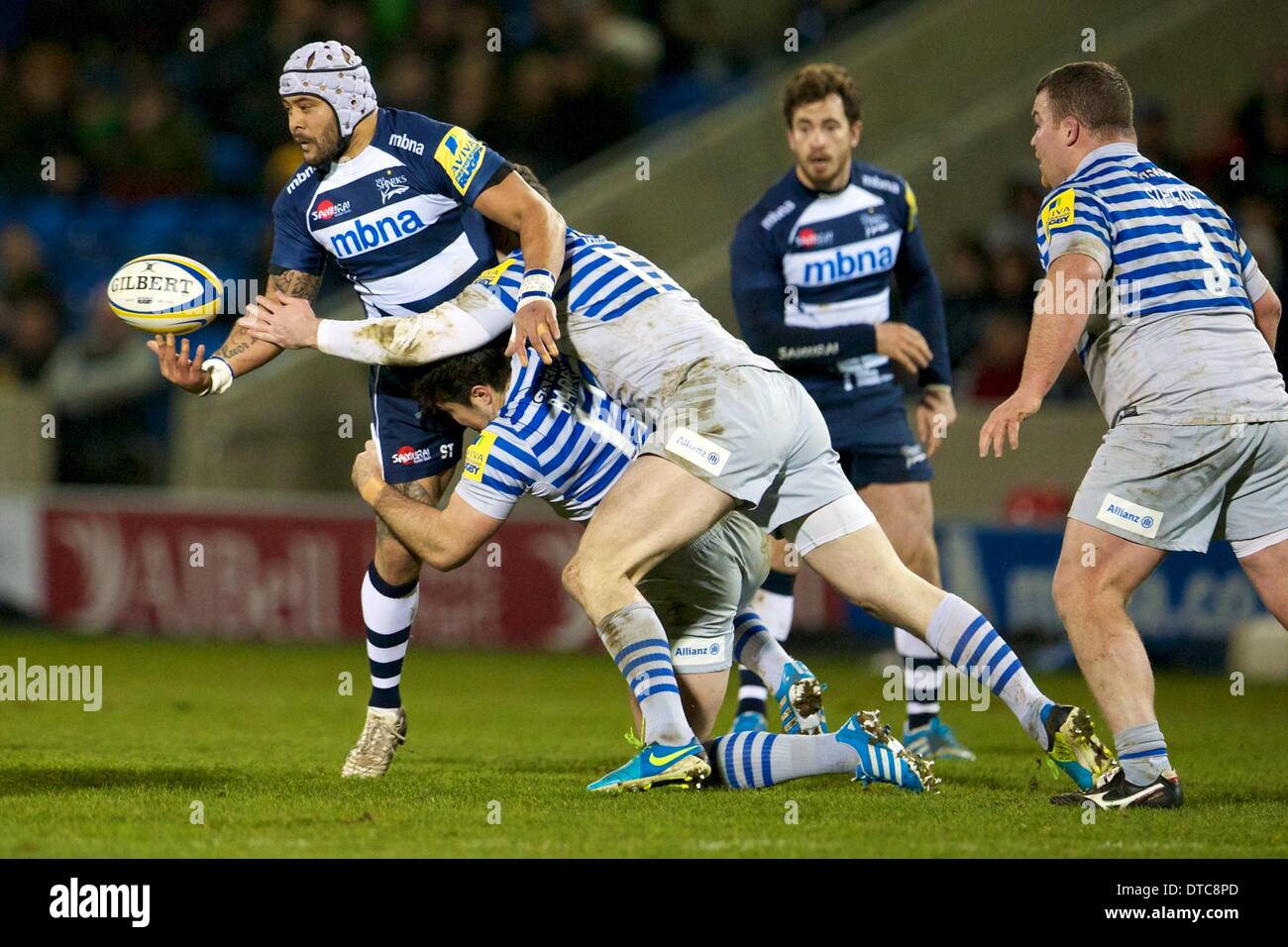 Salford, UK. 14th Feb, 2014. Sale Sharks centre Sam Tuitupou during the ...