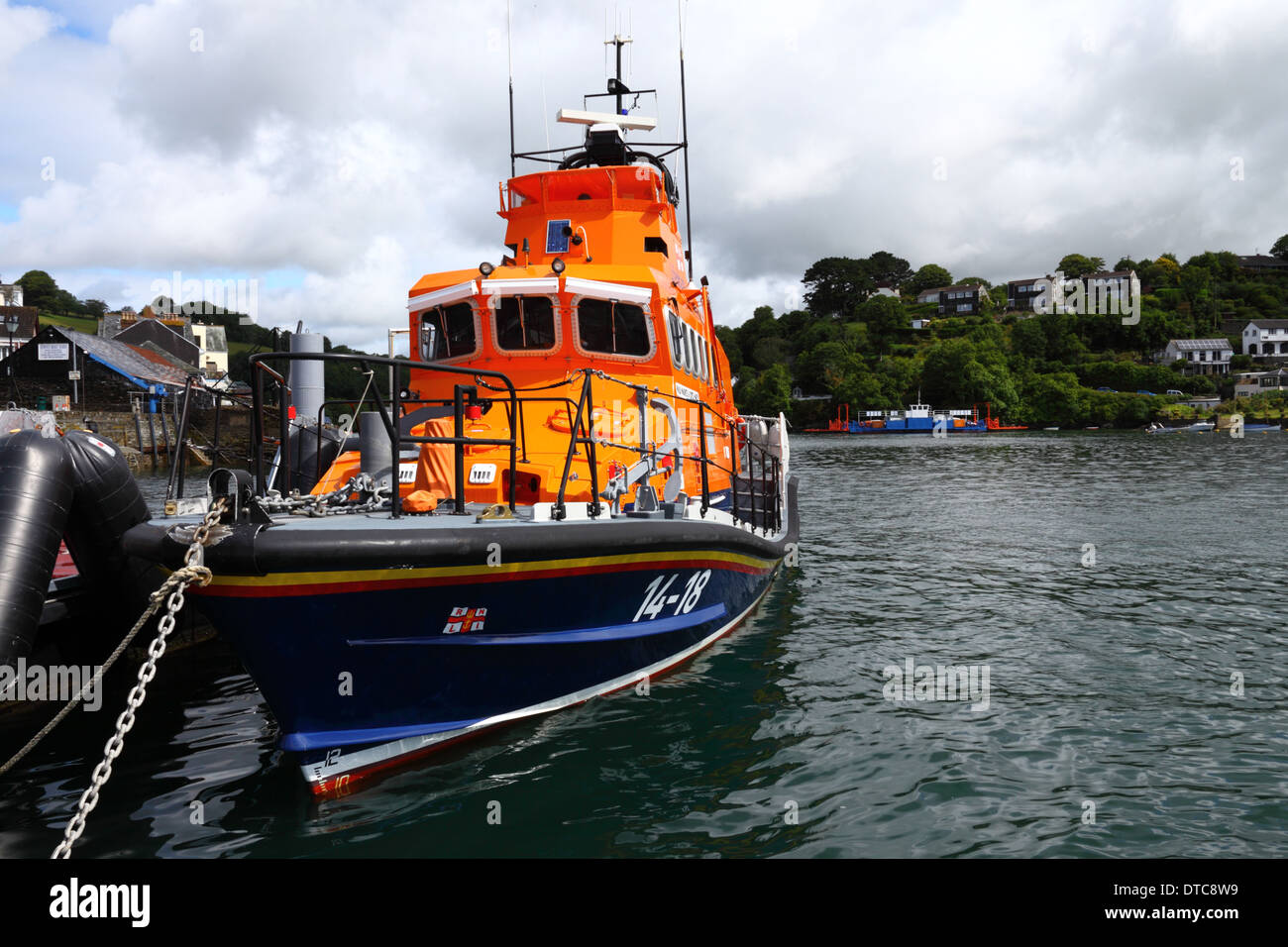 RNLI Trent class lifeboat moored on river Fowey , Fowey , Cornwall ...