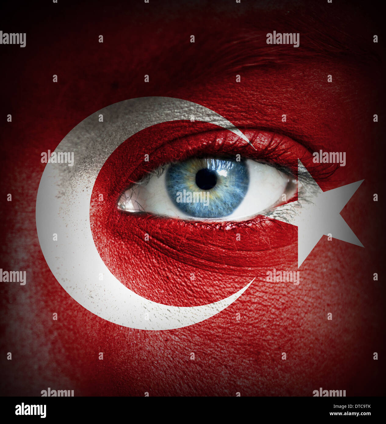 Human face painted with flag of Turkey Stock Photo - Alamy