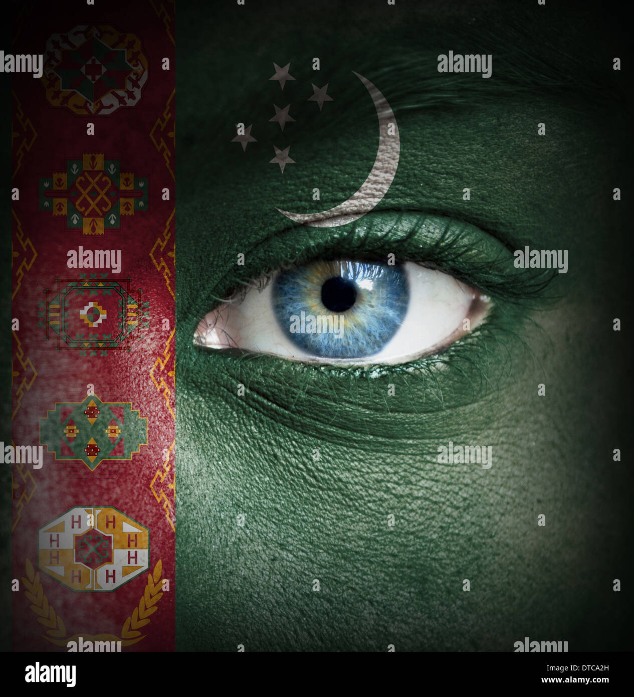 Human face painted with flag of Turkmenistan Stock Photo - Alamy