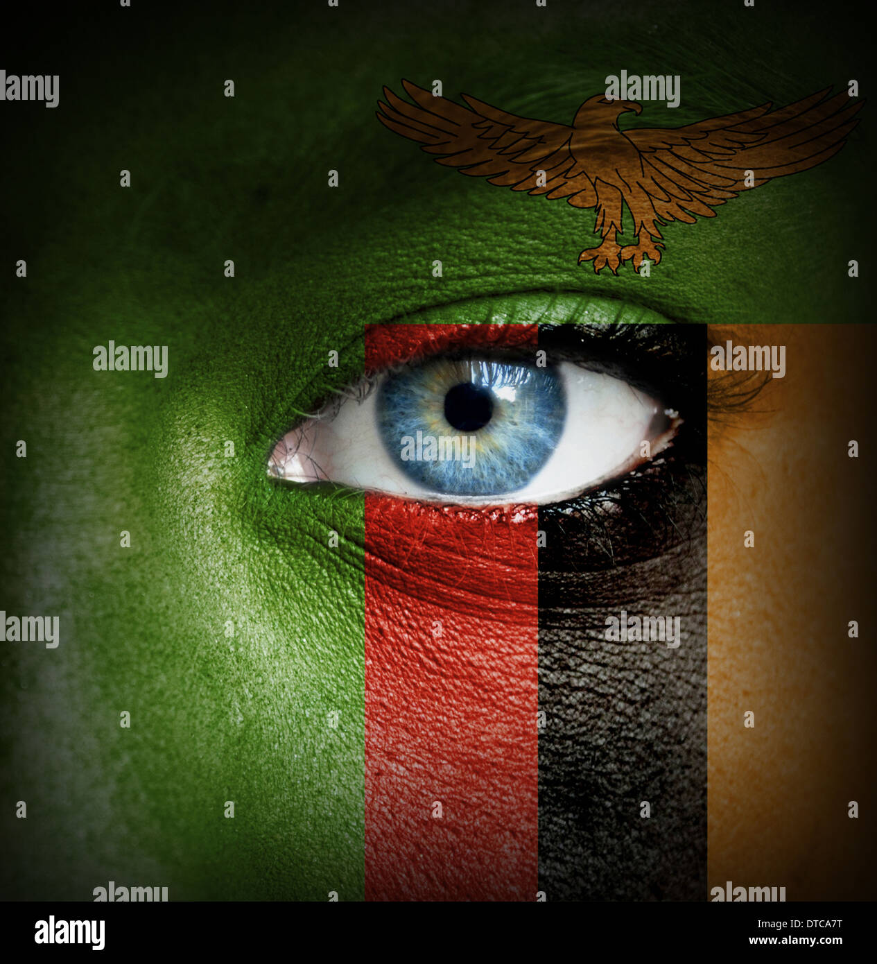 Human face painted with flag of Zambia Stock Photo - Alamy