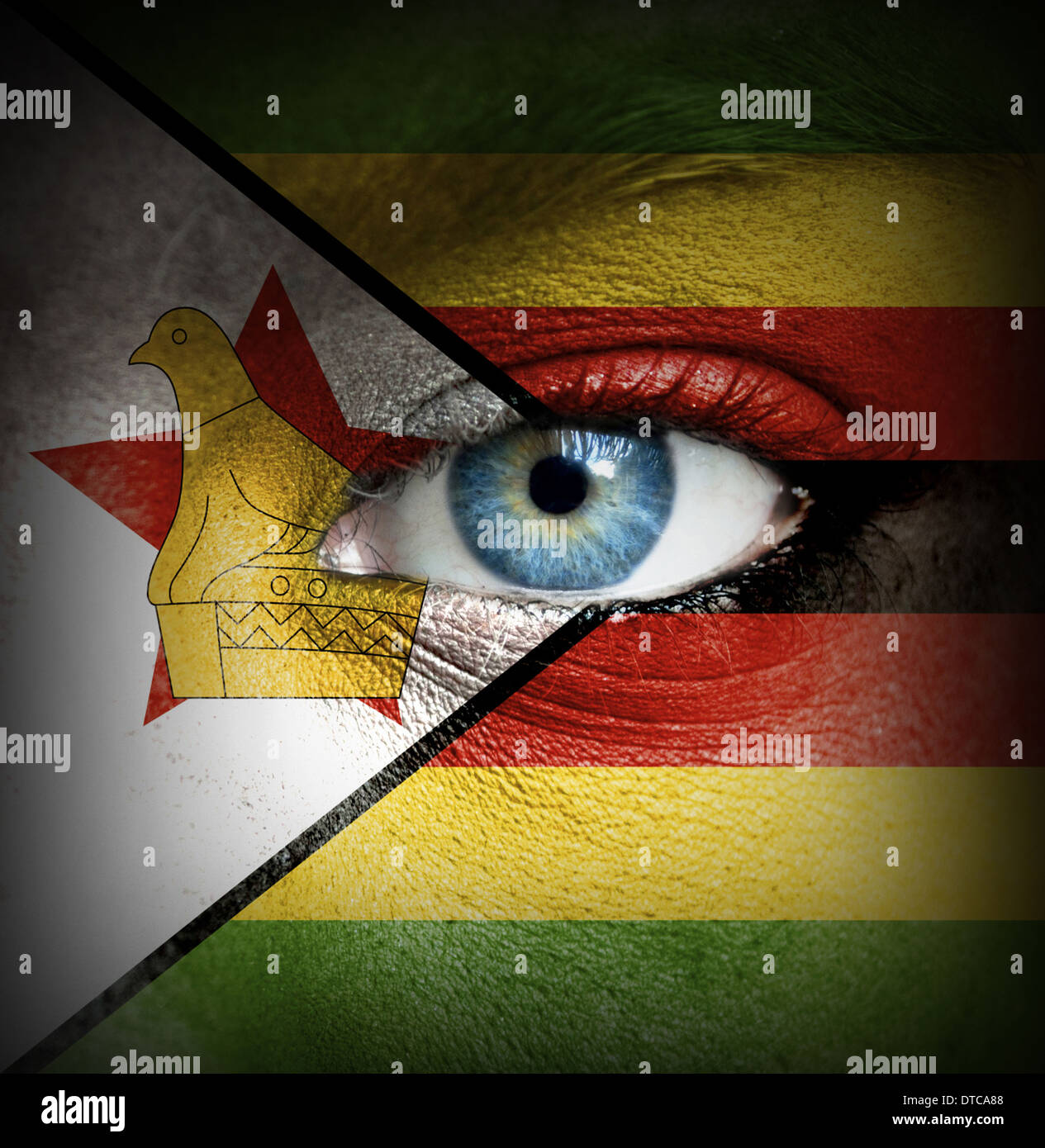 Human face painted with flag of Zimbabwe Stock Photo - Alamy