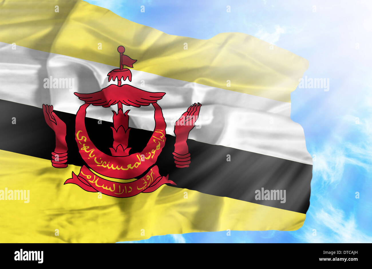 Brunei waving flag against blue sky with sunrays Stock Photo - Alamy