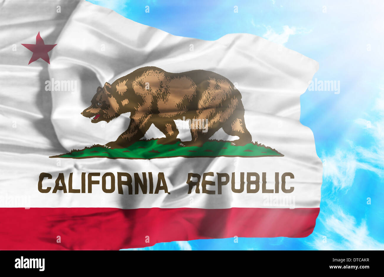 California waving flag against blue sky with sunrays Stock Photo - Alamy
