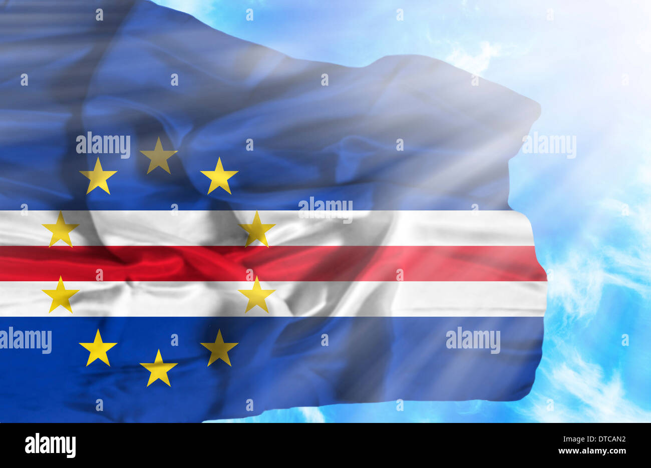 Cape Verde waving flag against blue sky with sunrays Stock Photo - Alamy