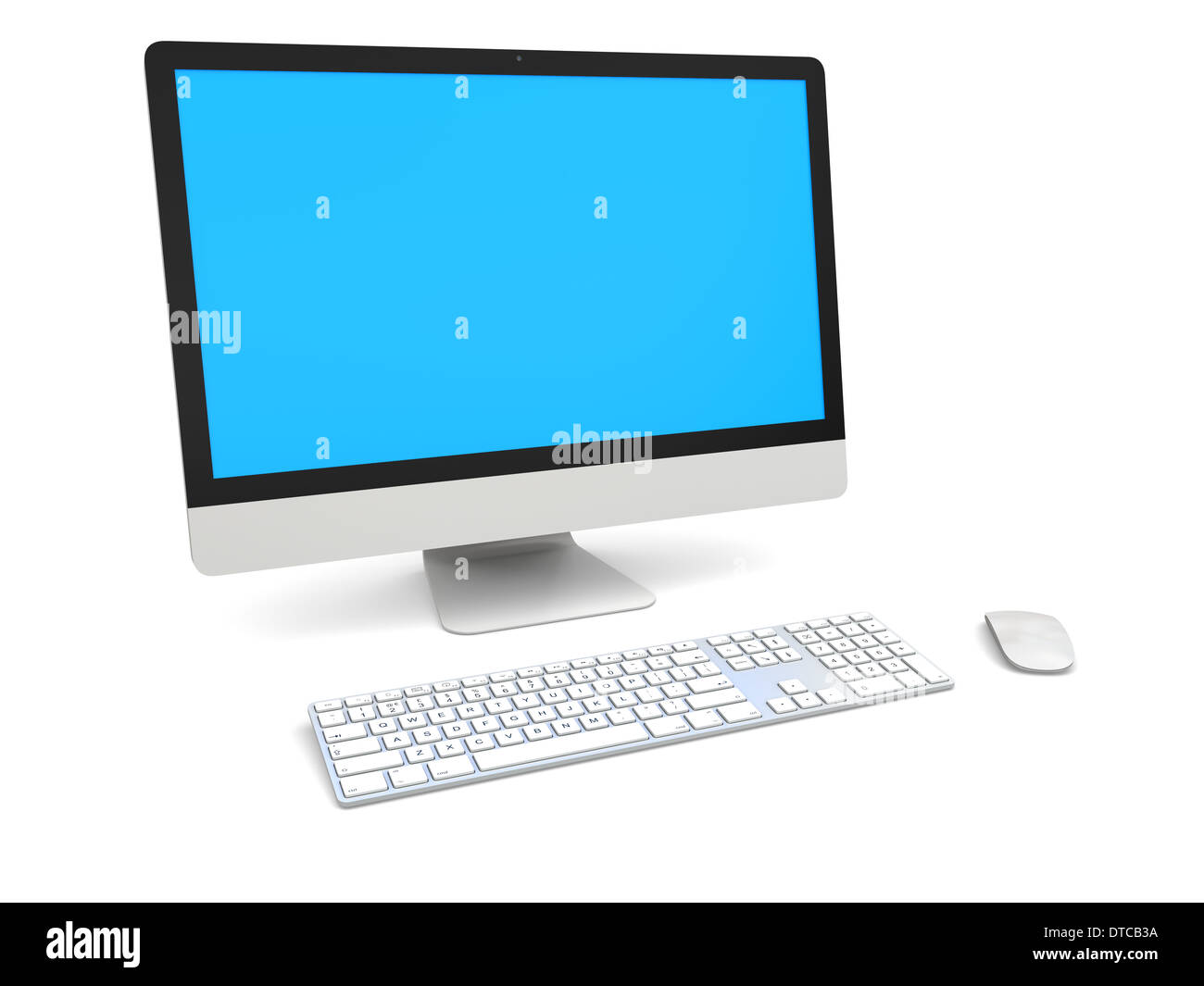 Modern desktop computer with white blank screen isolated on white ...