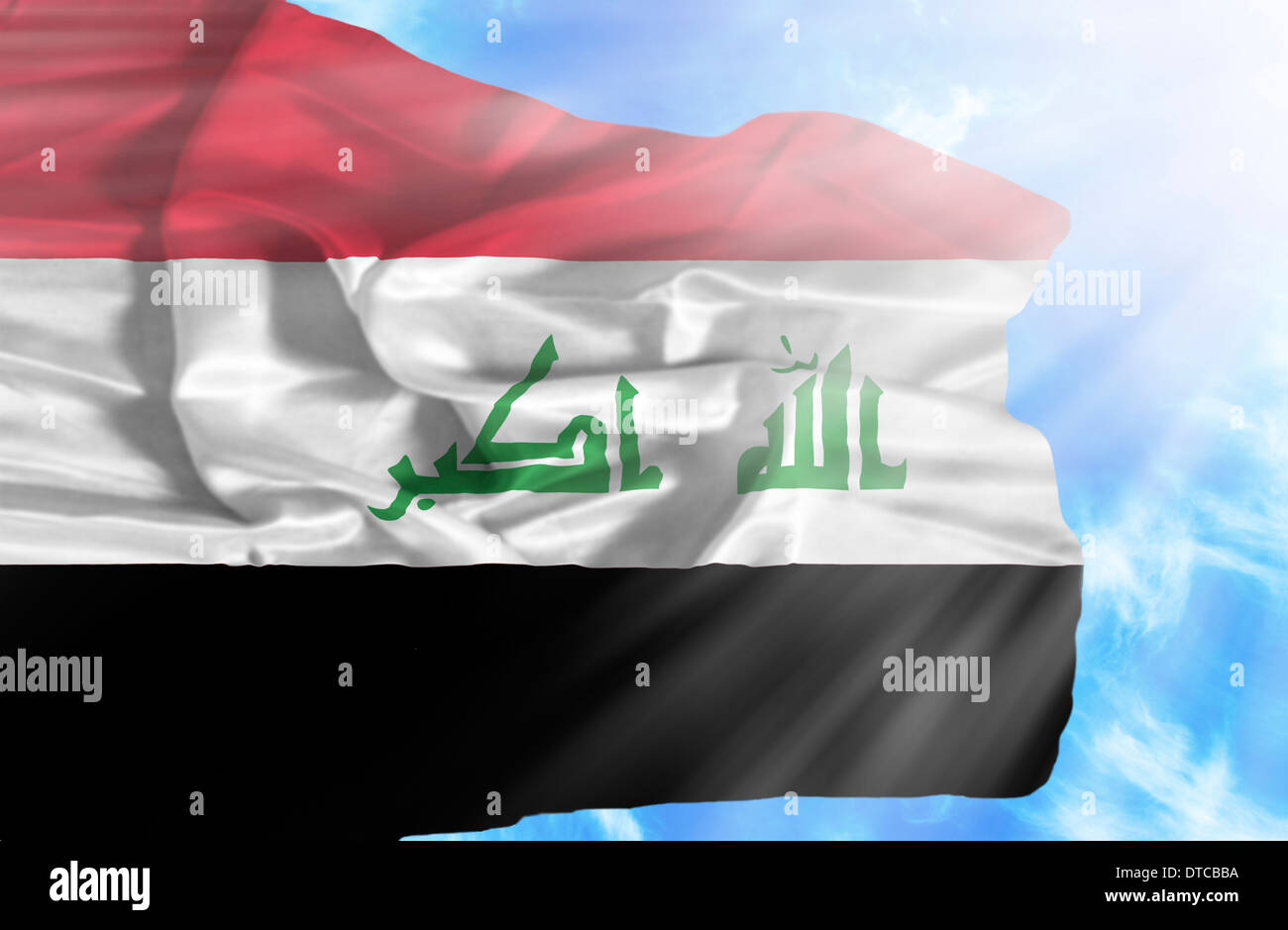 Iraq waving flag against blue sky with sunrays Stock Photo - Alamy