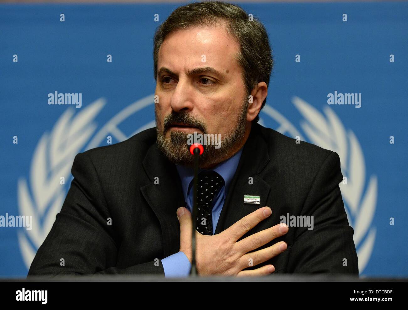 Geneva. 14th Feb, 2014. Louay al-Safi, spokesman of the opposition ...