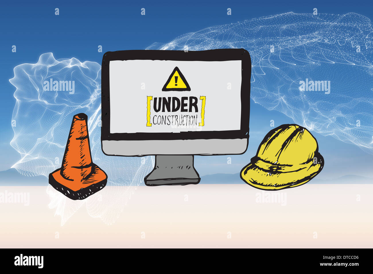 Composite image of construction doodles with computer screen Stock ...