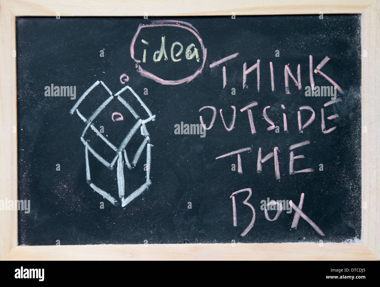 think outside the box sign on blackboard Stock Photo - Alamy