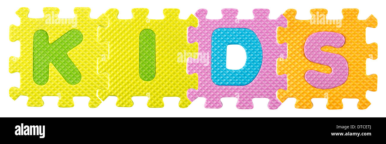 Kids word created from Alphabet puzzle isloated on white background ...