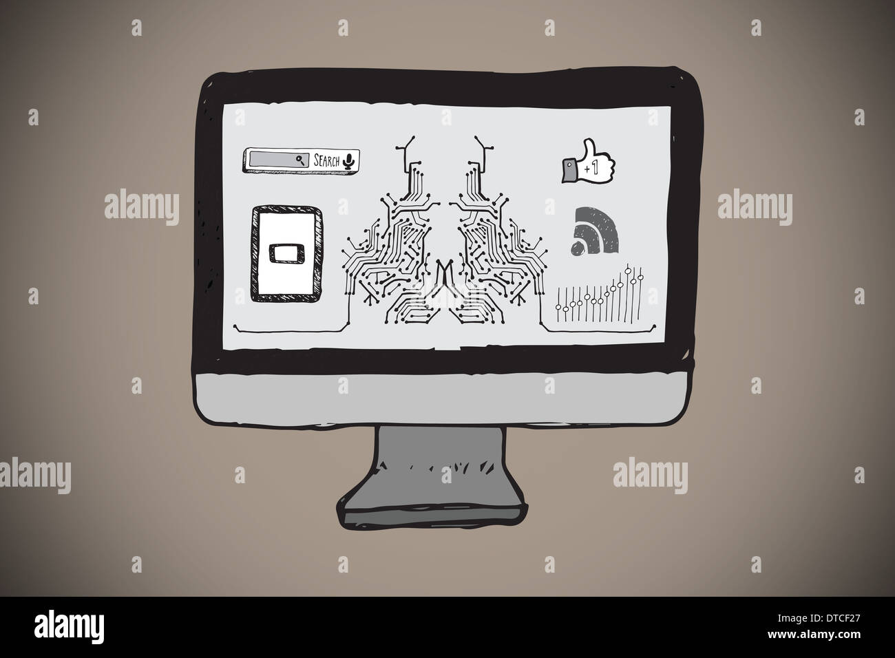 Composite image of computing and business doodles on computer screen ...