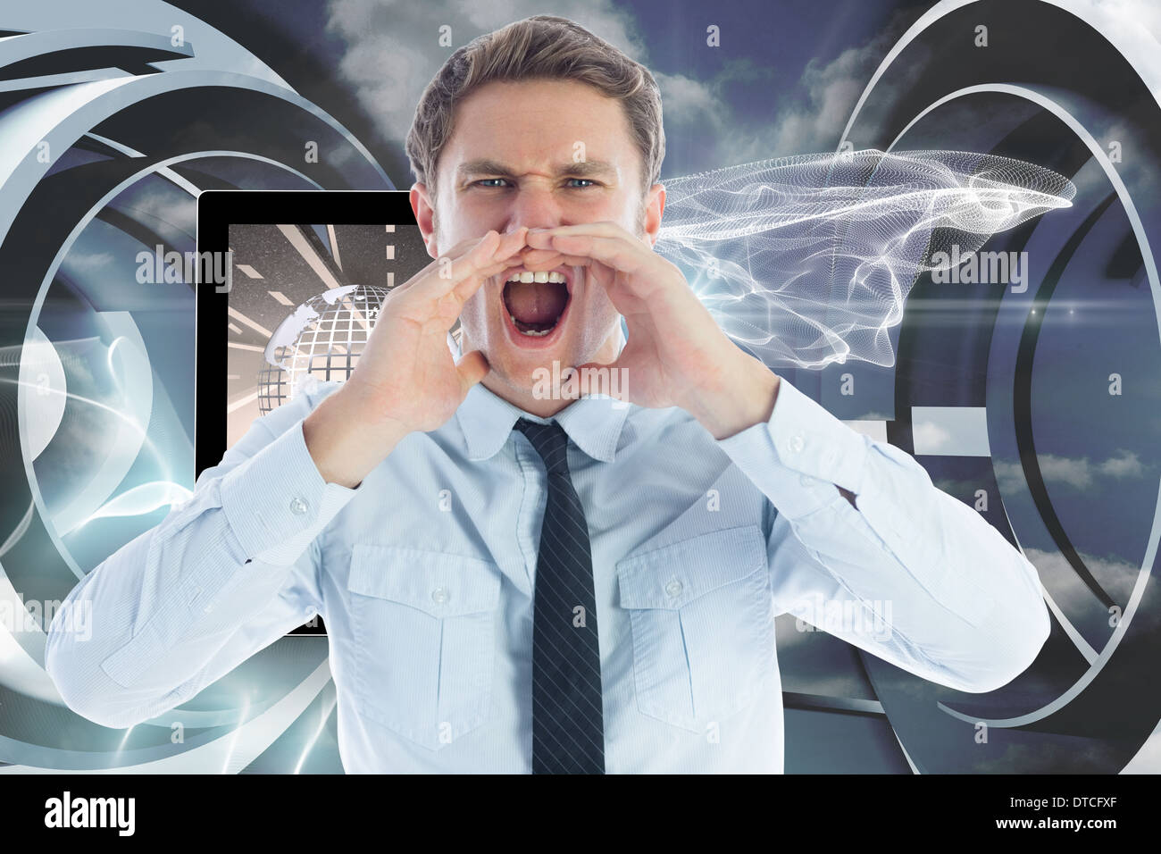 Composite image of angry businessman shouting Stock Photo - Alamy