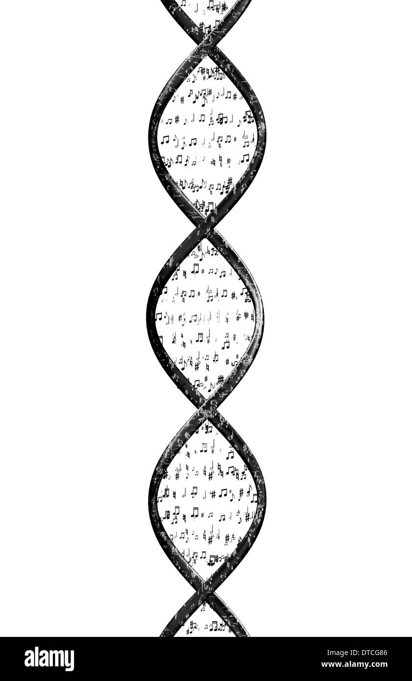 Strand of DNA made up of musical notes in front of a white background ...