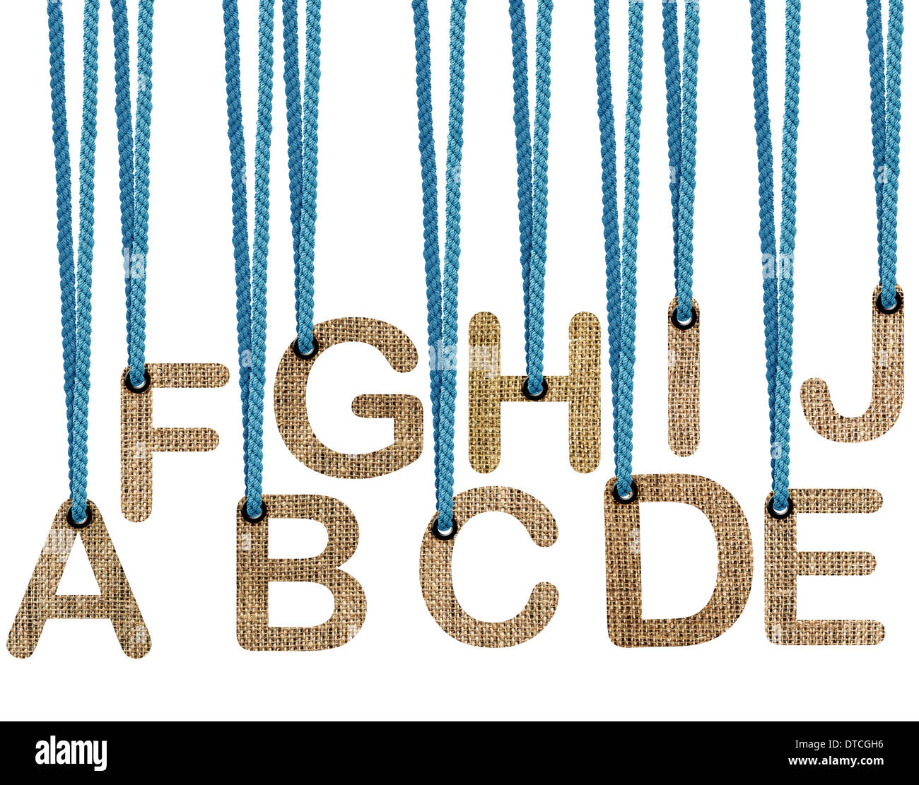 Letters hanging strings isolated on white background . (with clipping ...