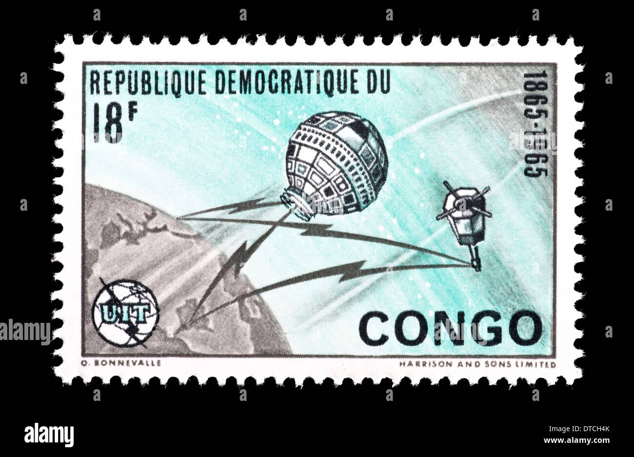 Postage stamp from the Congo Democratic Republic depicting satellites ...