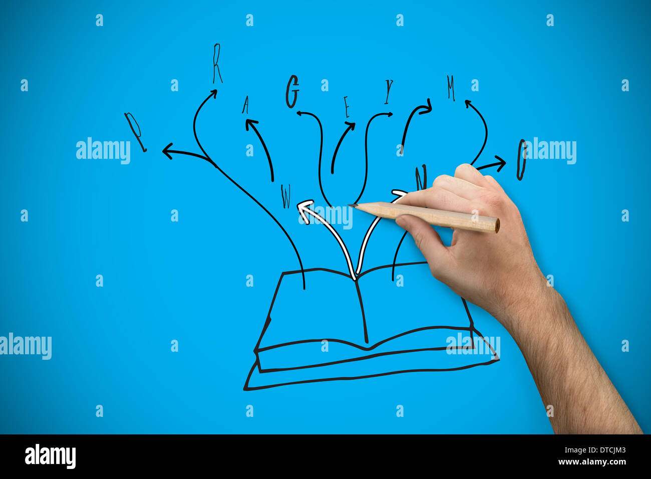 Hand pointing book pencil hi-res stock photography and images - Alamy