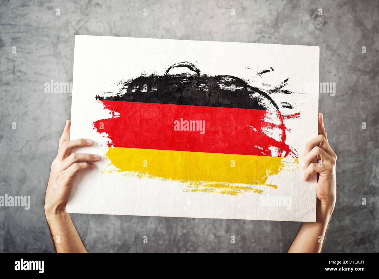 Germany flag. Man holding banner with german Flag. Supporting national ...