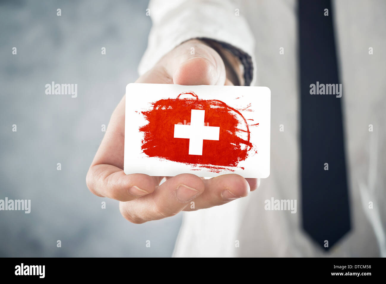 Swiss Businessman holding business card with Switzerland Flag ...