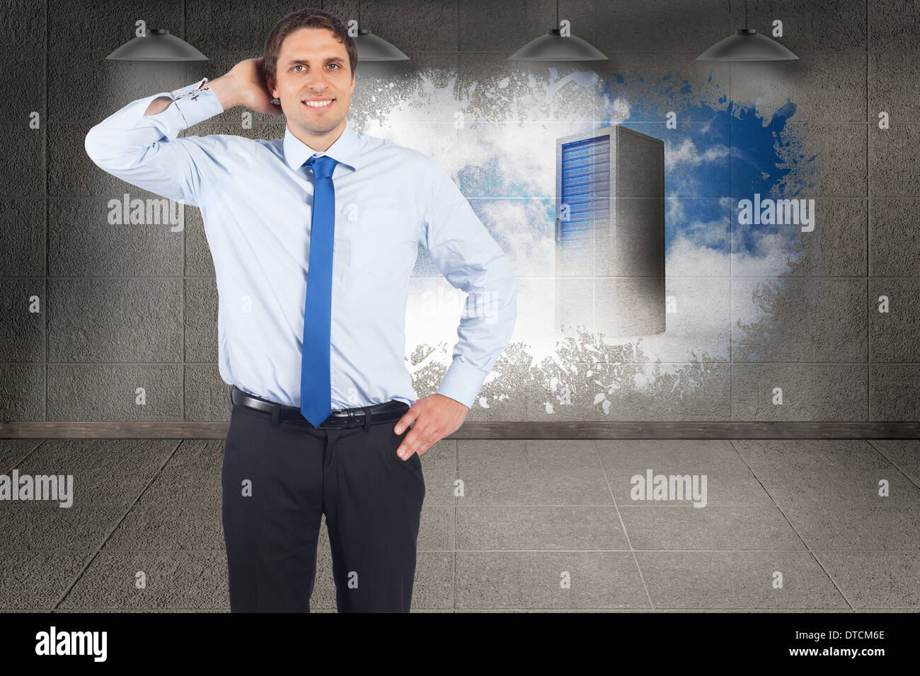 Composite image of thinking businessman scratching head Stock Photo - Alamy