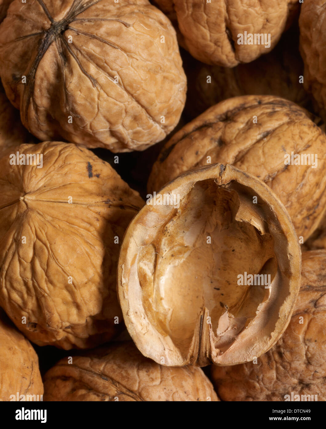 full frame walnut background with open nutshell Stock Photo - Alamy
