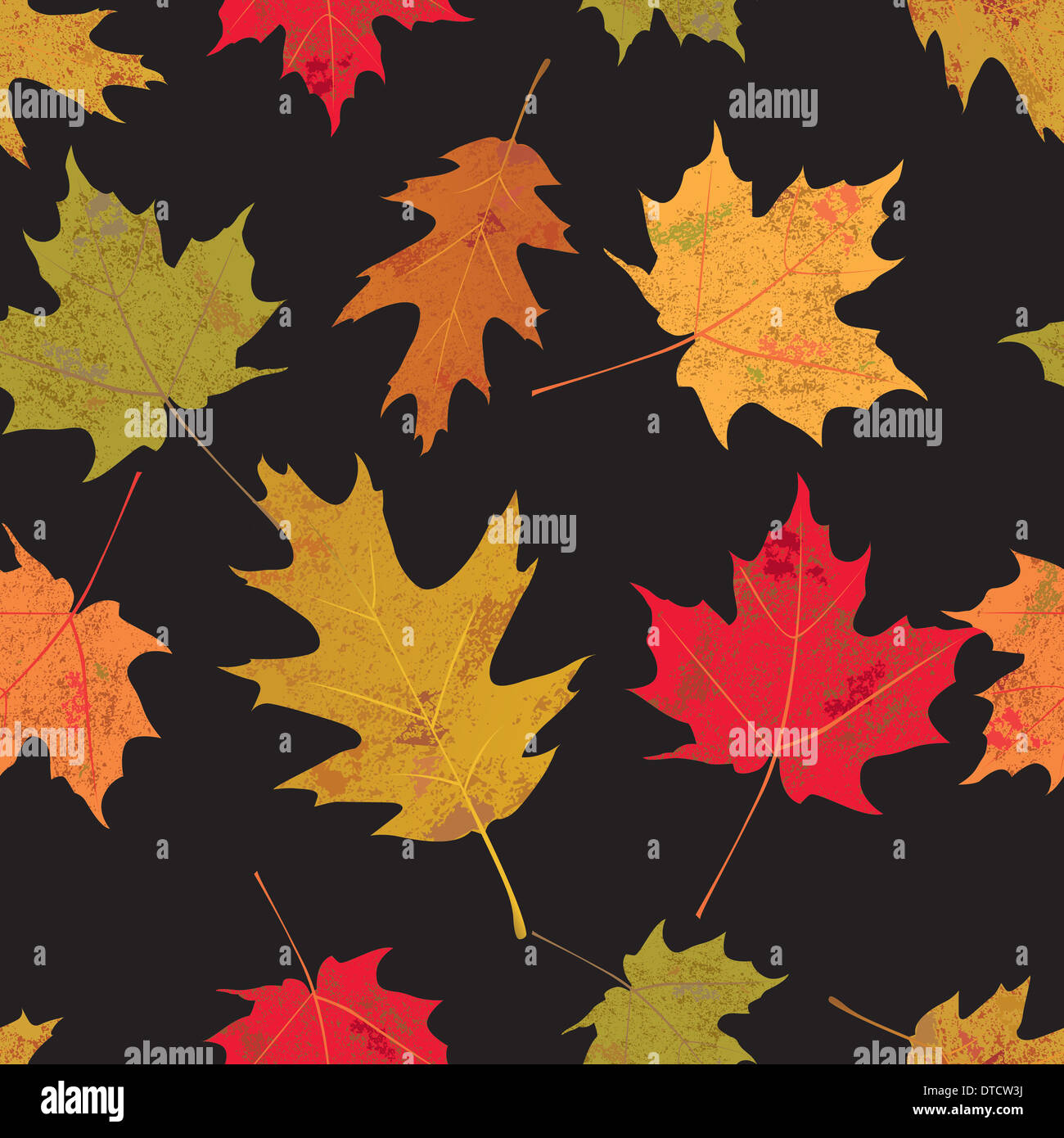 A seamless tileable illustration of colorful autumn leaves against a ...