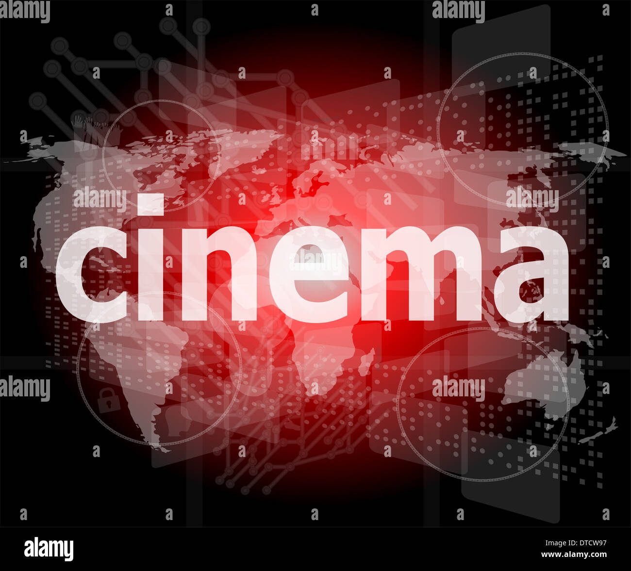cinema word on digital screen with world map Stock Photo - Alamy