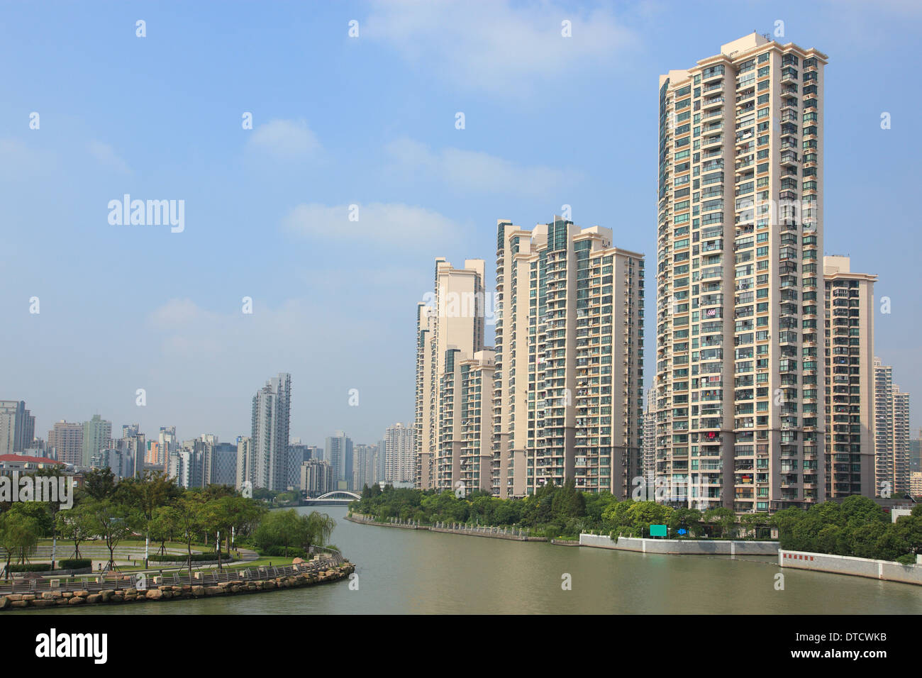 residential buildings in China with a river running through Stock Photo ...