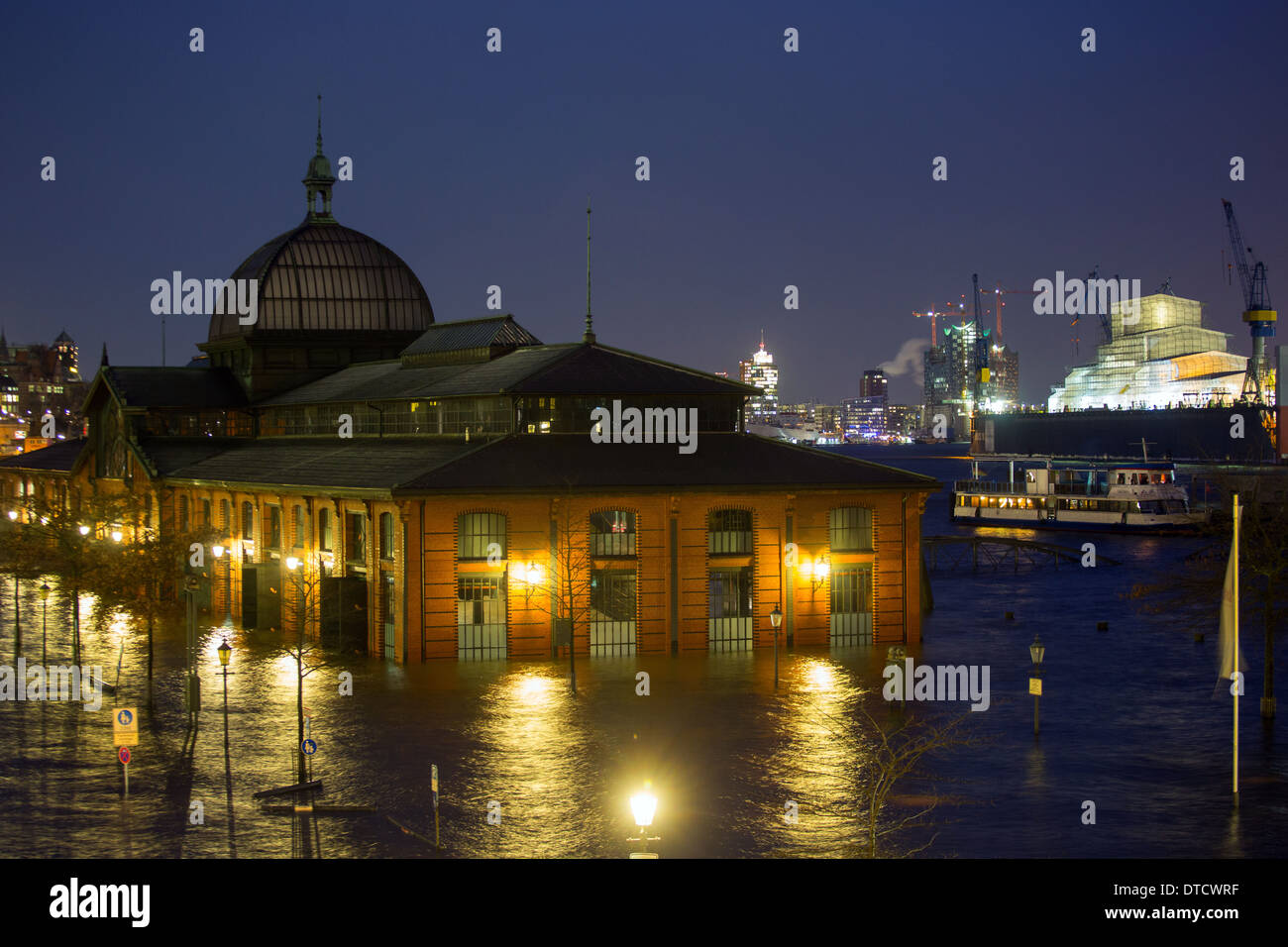 Hamburg, Germany, Fish Auction Hall and fishing port on the Elbe under ...