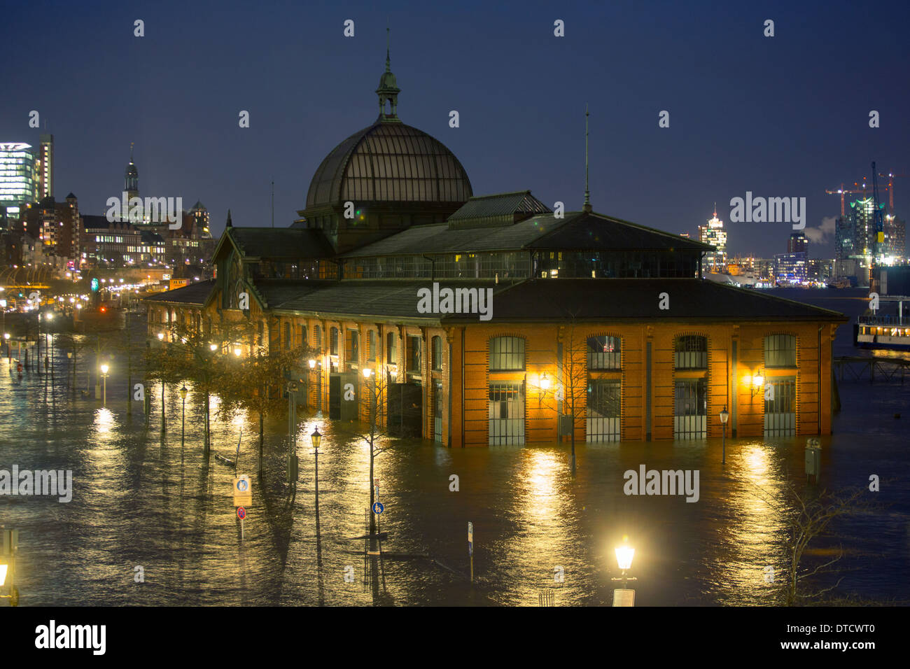 Hamburg, Germany, Fish Auction Hall and fishing port on the Elbe under ...