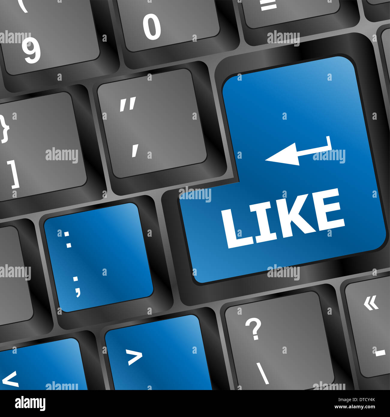 Blue like button on keyboard keys close-up Stock Photo - Alamy