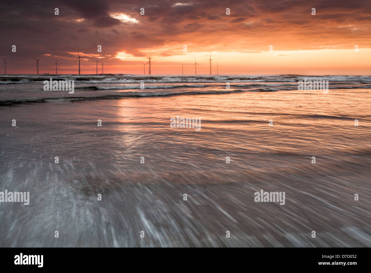 Sunrise and the Wind Turbines at the South Gare, Redcar, Cleveland ...