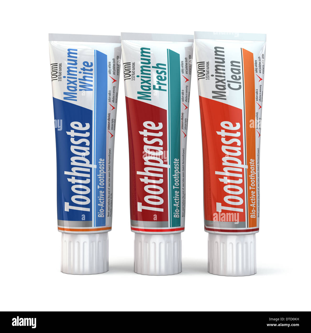 Three toothpaste containers on white isolated background. 3d Stock ...