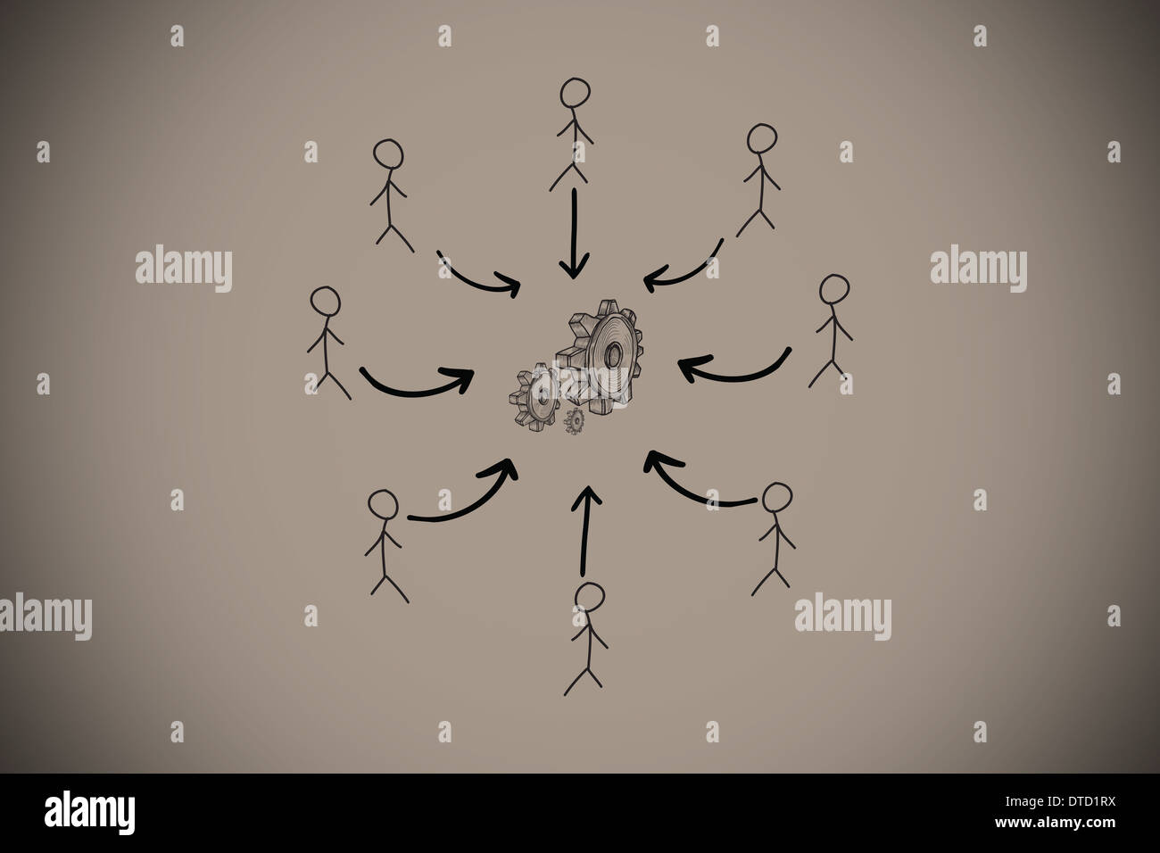 Composite image of cog and wheel doodle with stick figures Stock Photo ...