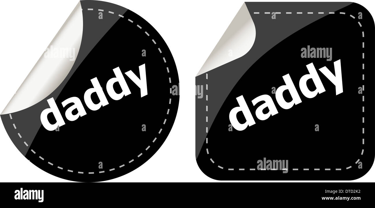 daddy word on black stickers web button set, label, icon Stock Photo ...