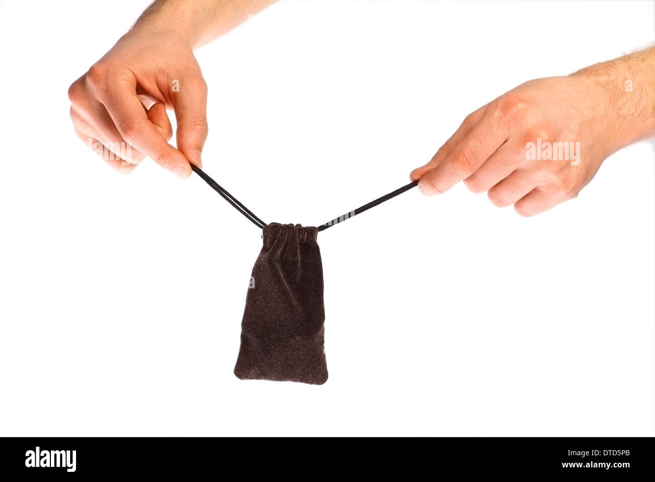 Two hands holding a small pouch, isolated on white Stock Photo - Alamy